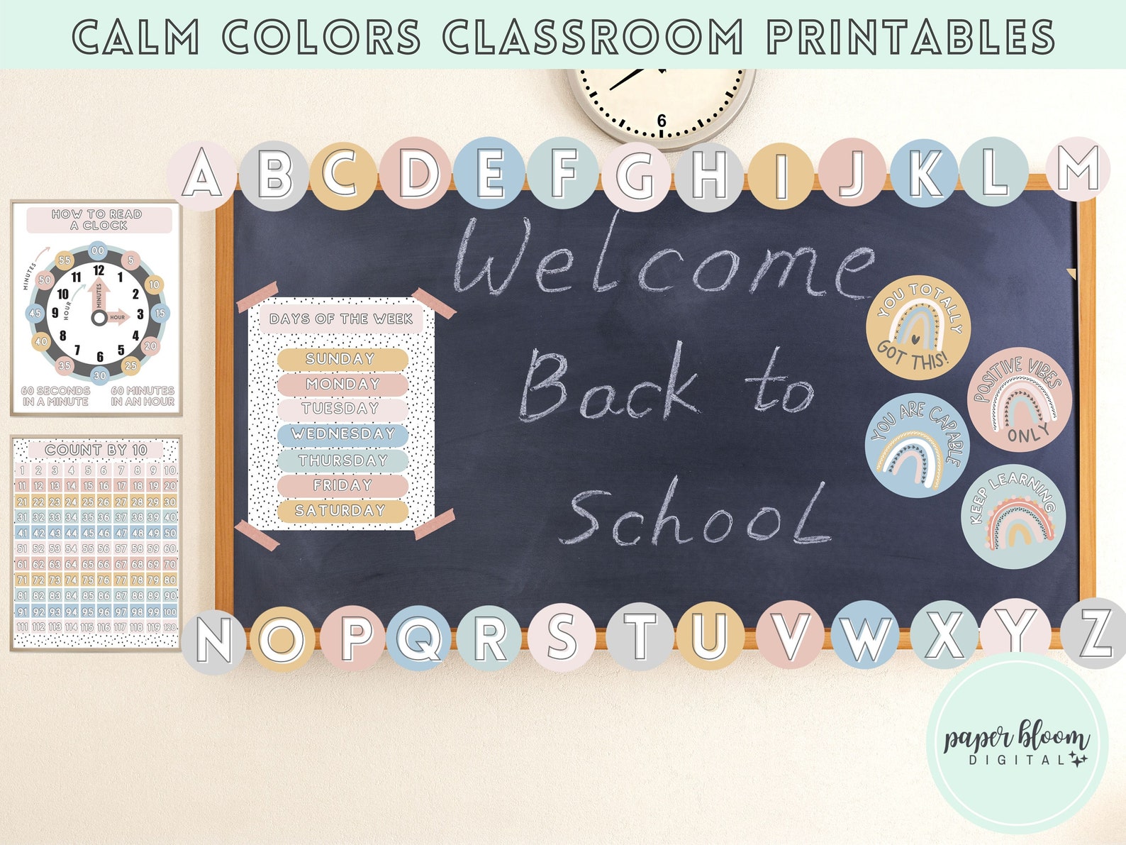 Modern Calm Colors Theme Classroom Decor Set Printable Labels - Etsy