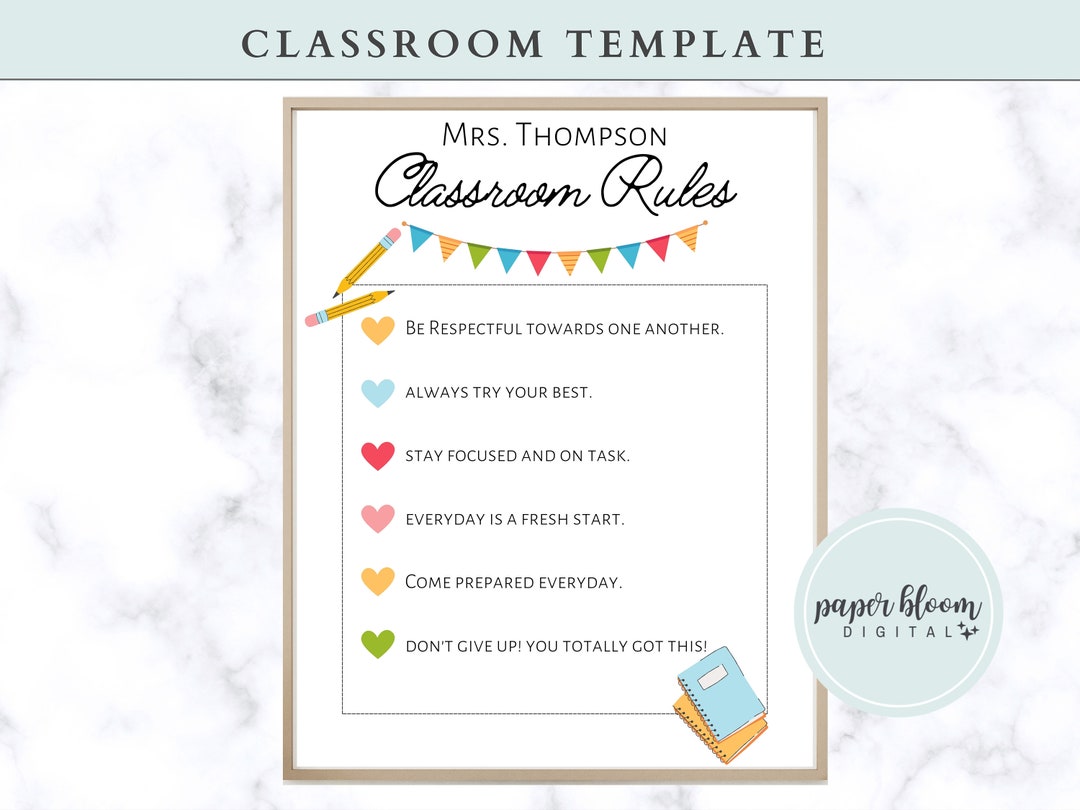 Classroom Rules Poster Editable Template | Teacher Rules for Classroom ...