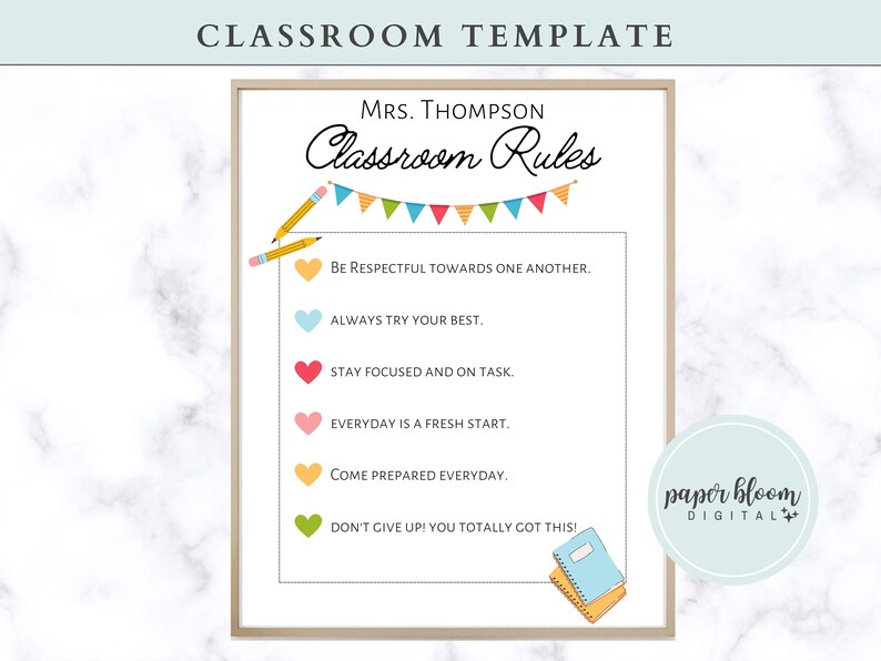 Classroom Rules Poster Editable Template | Teacher Rules for Classroom ...