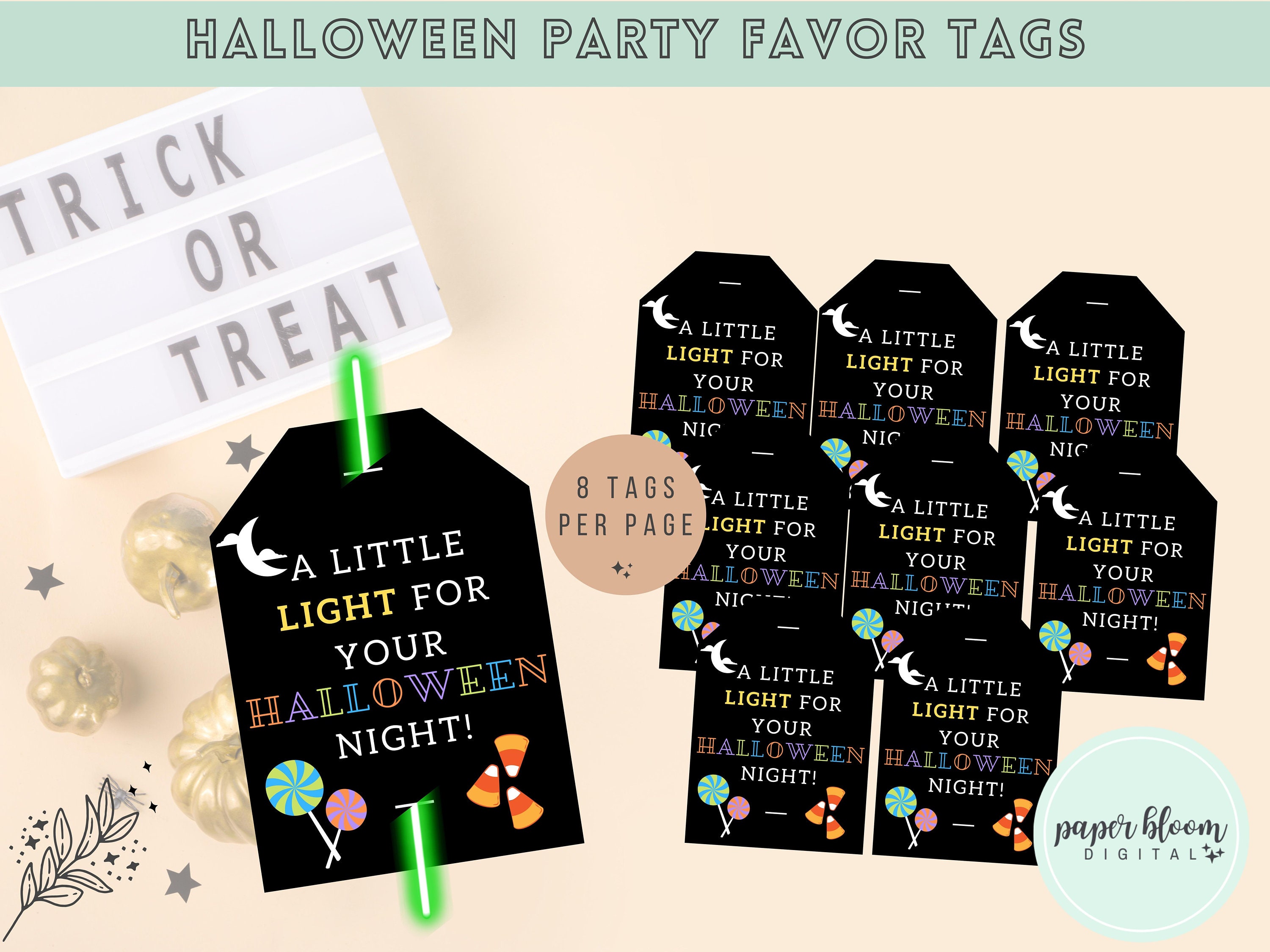A Little Light for Halloween Night Glow Stick Favor Tags Print + Cut ...