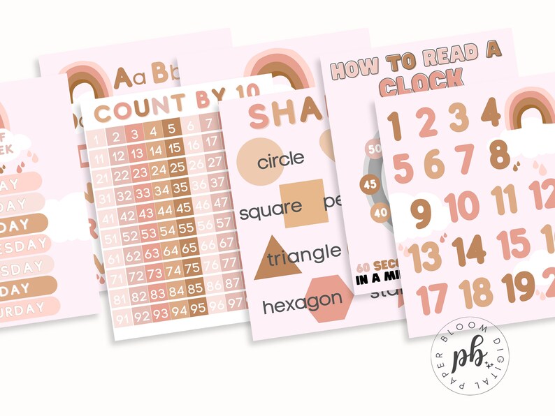 Modern Boho Rainbow Theme Classroom Posters | Prek Kindergarten ...