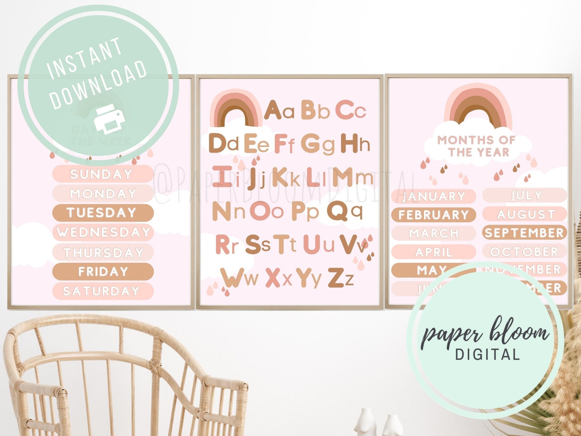 Boho Classroom Poster Rainbow Theme Chart | Set of 3 Kindergarten ...