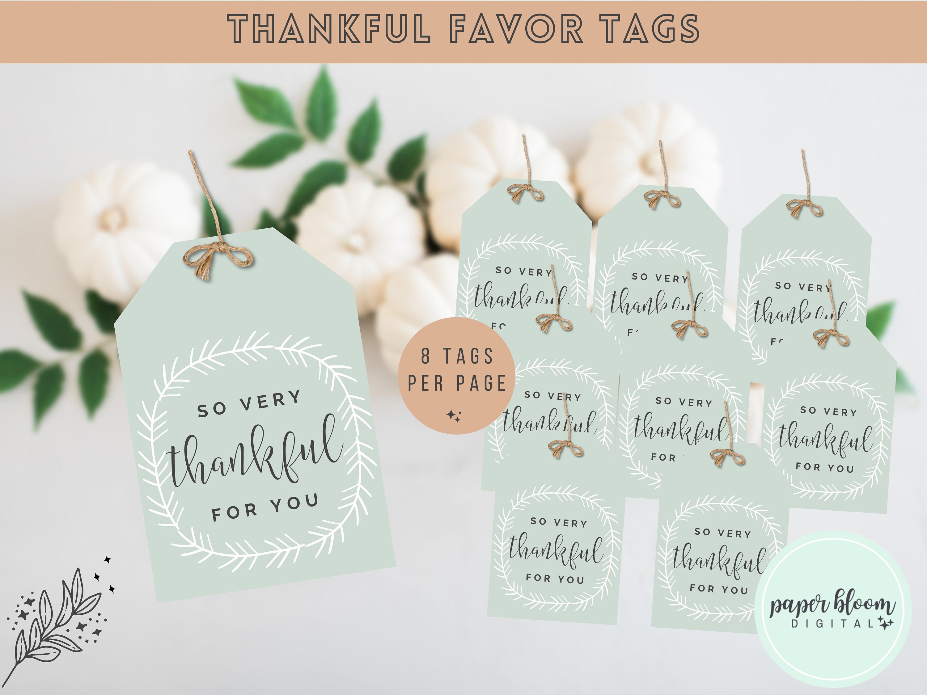 Thankful Gift Tags Print + Cut File Thanksgiving Favor Tags | Set of 8 ...