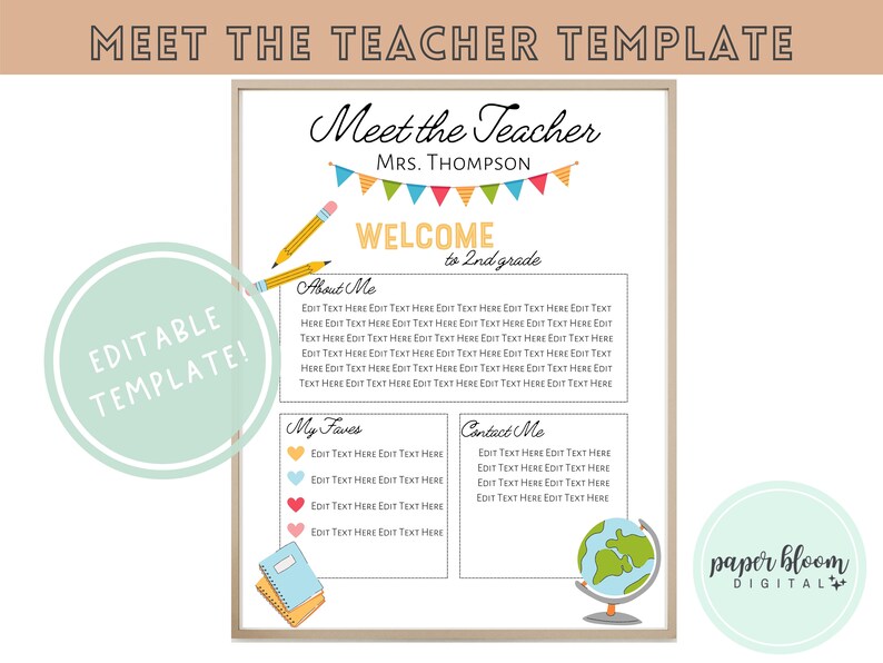 Meet the Teacher Template Personalized Editable Template for Back to ...