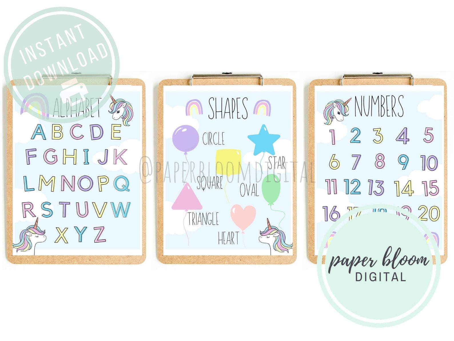 Unicorn Rainbow Theme Educational Printables Set of 3 | Unicorn ...