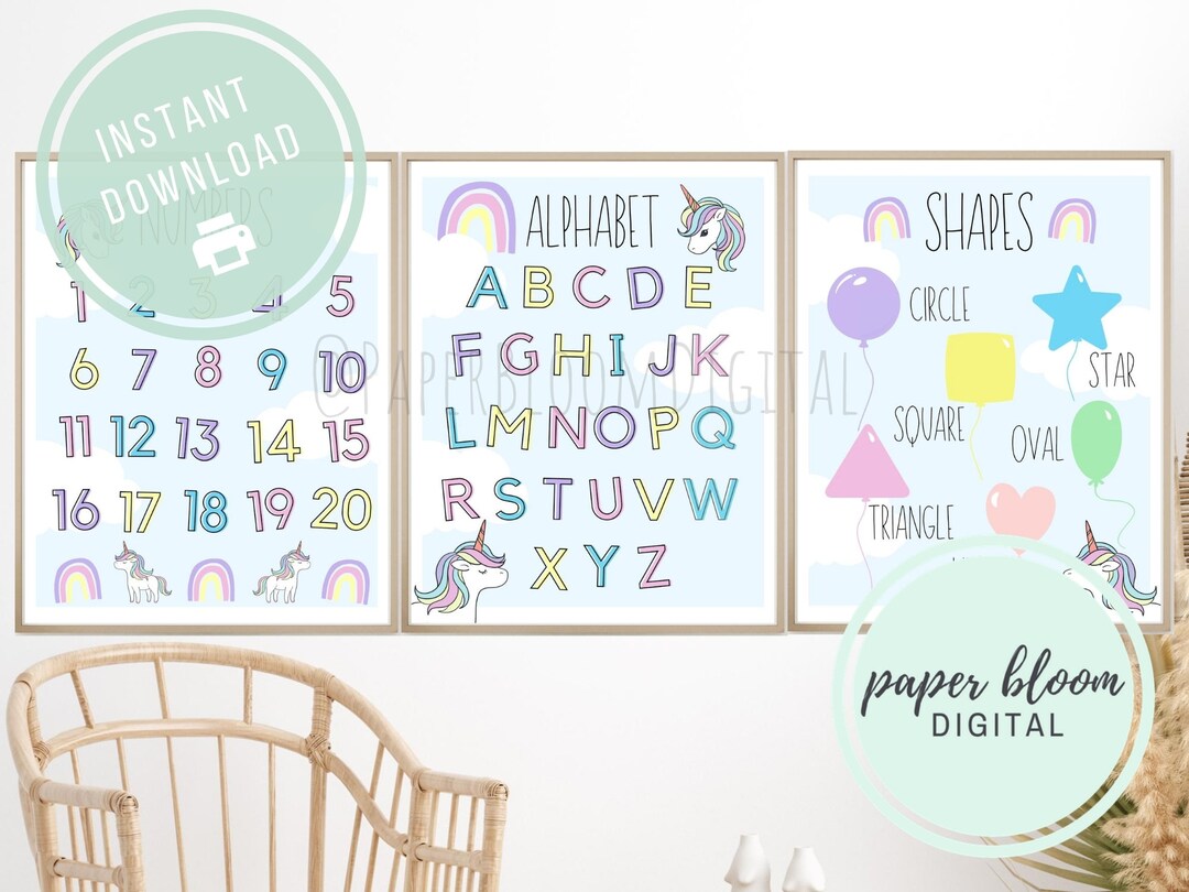 Unicorn Rainbow Theme Educational Printables Set of 3 | Unicorn ...