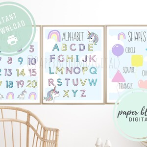 Unicorn Rainbow Theme Educational Printables Set of 3 | Unicorn ...