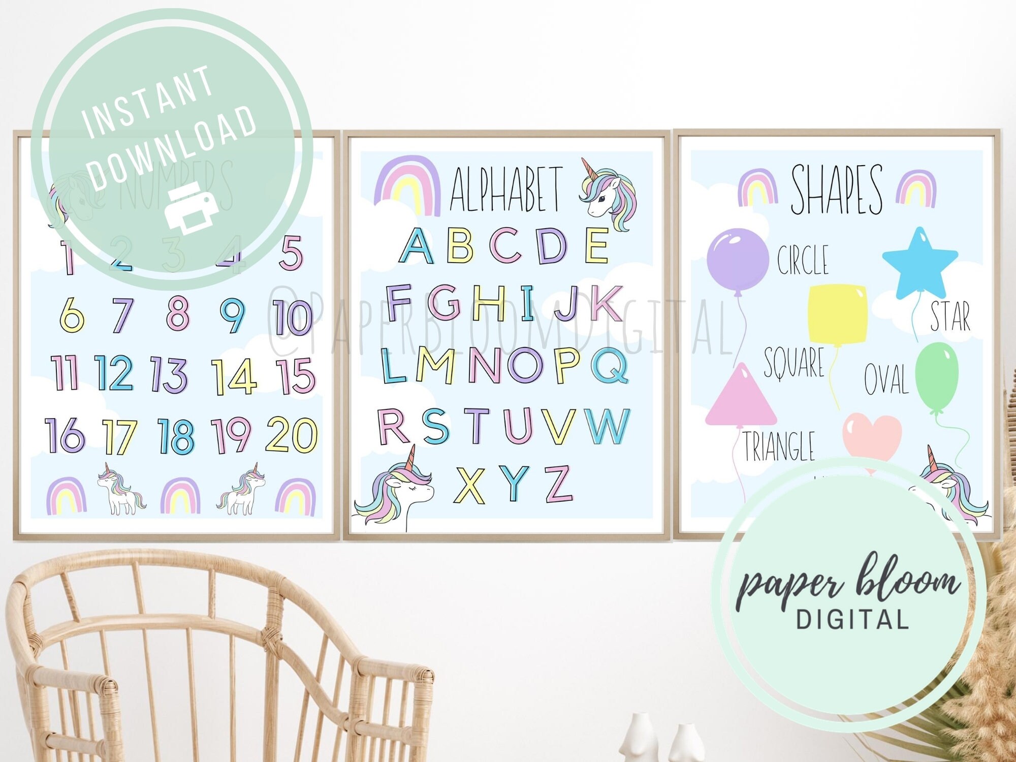 Unicorn Rainbow Theme Educational Printables Set of 3 | Unicorn ...