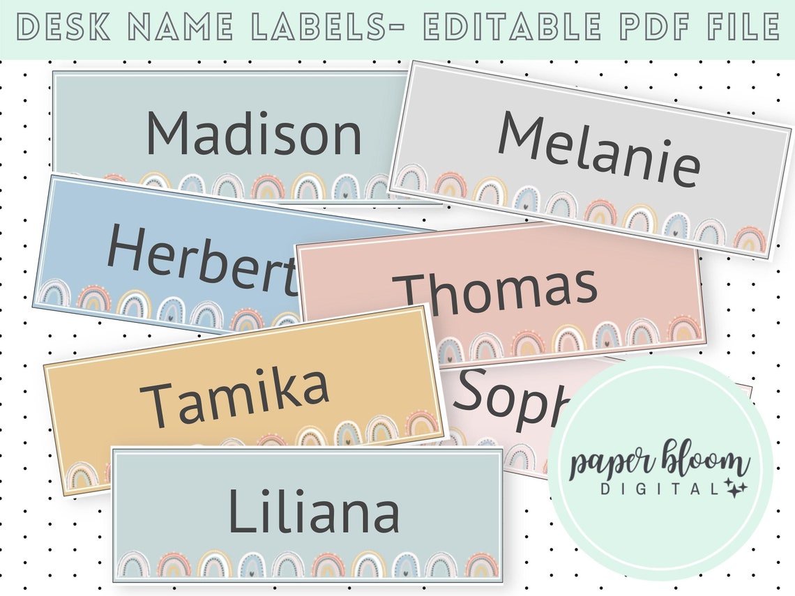 Modern Boho Classroom Labels, Editable Desk Name Labels, Calm Colors ...