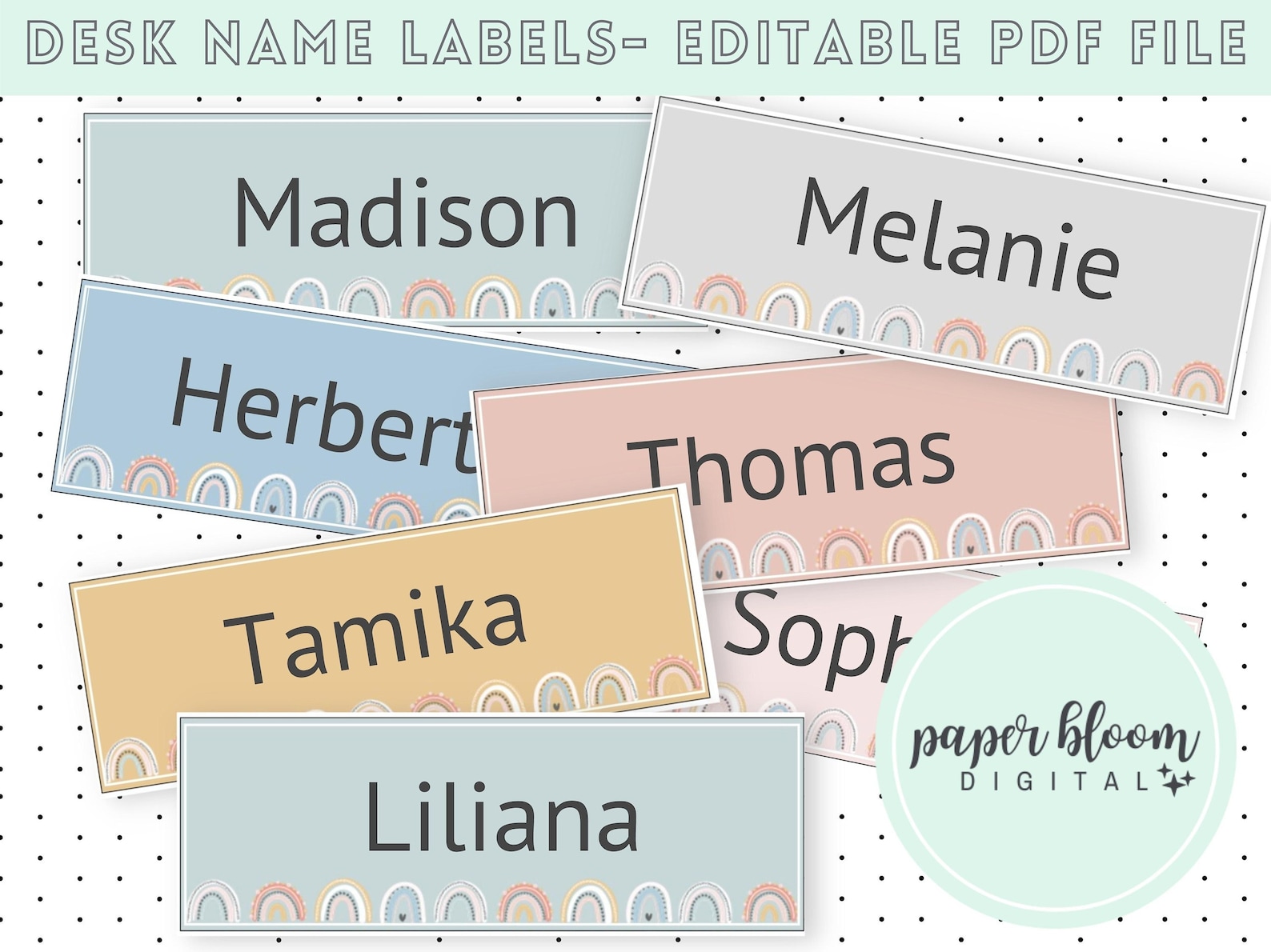Modern Boho Classroom Labels, Editable Desk Name Labels, Calm Colors ...