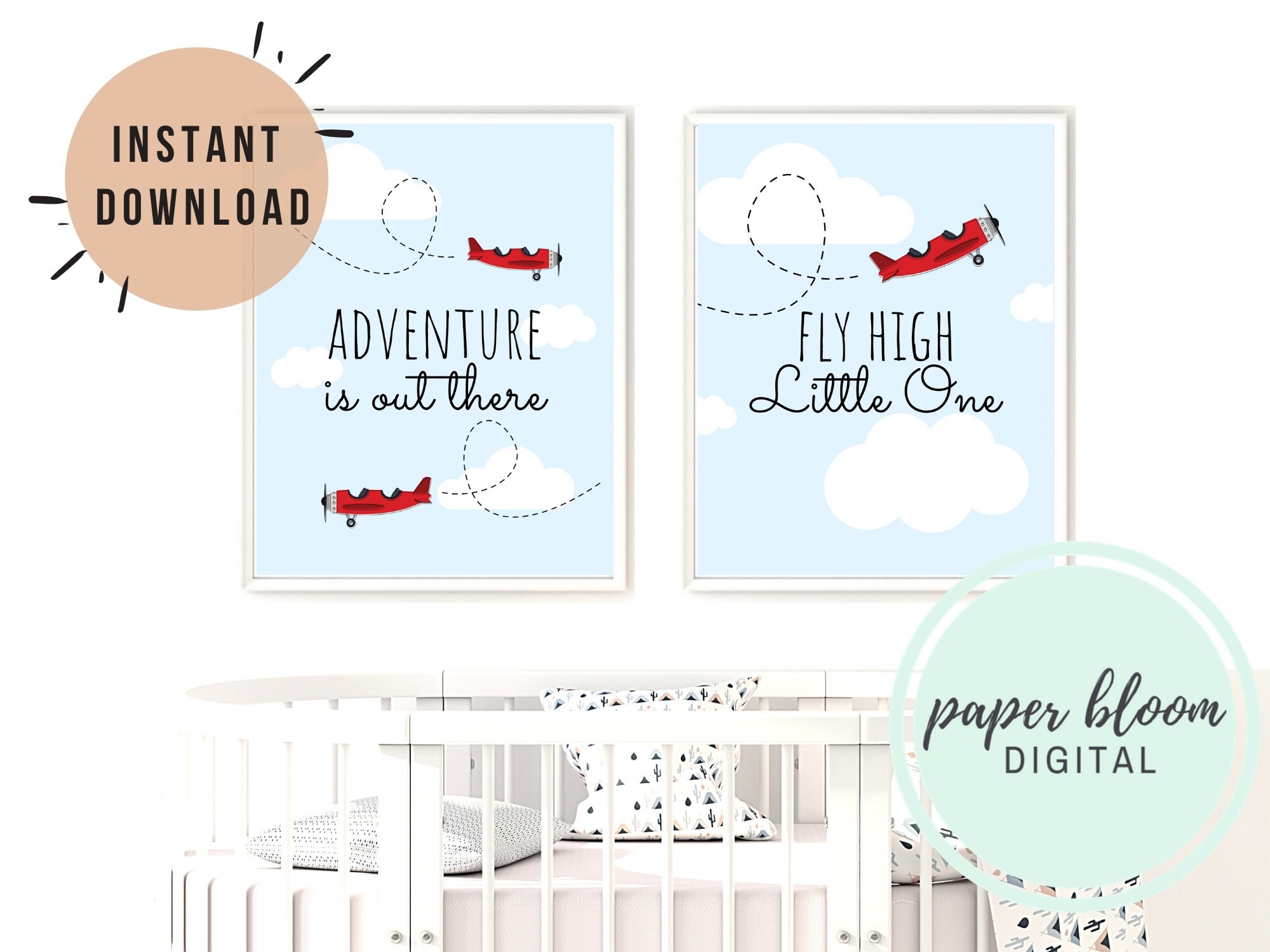 Adventure is Out There Art Print Airplanes Set of 2 | Outdoors Wall Art ...