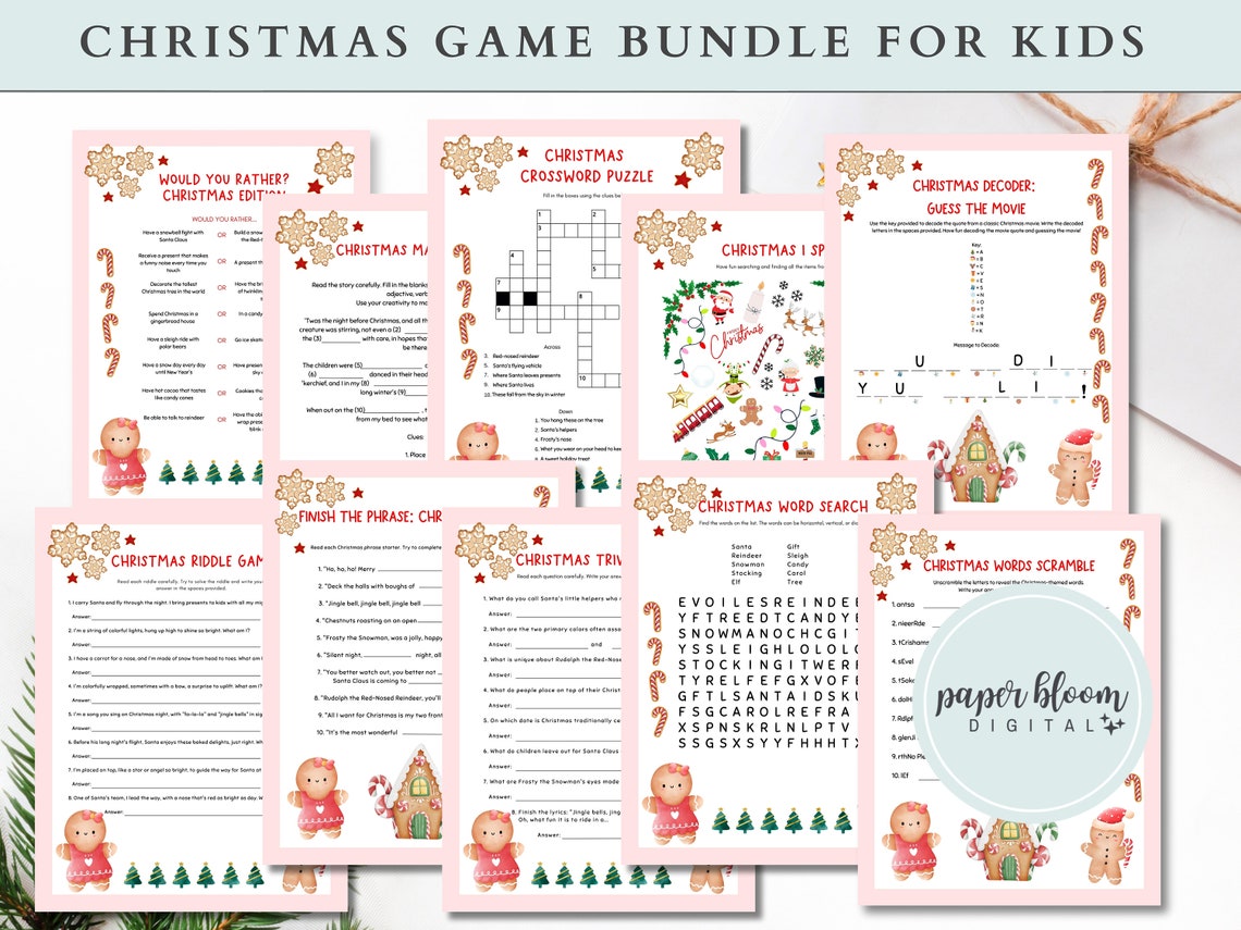 Christmas Games Printable Bundle for Kids Christmas Worksheets ...