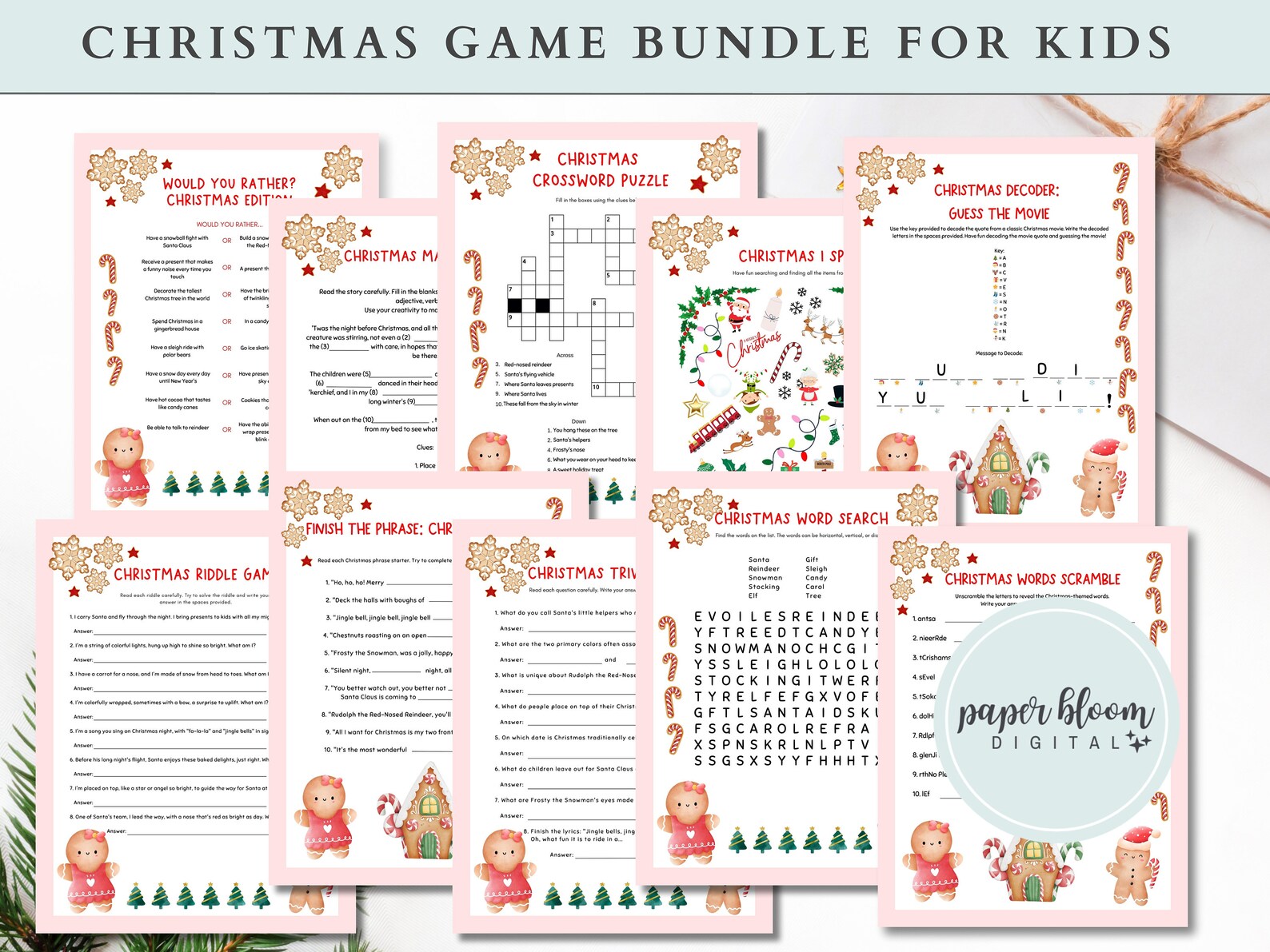 Christmas Games Printable Bundle for Kids Christmas Worksheets ...