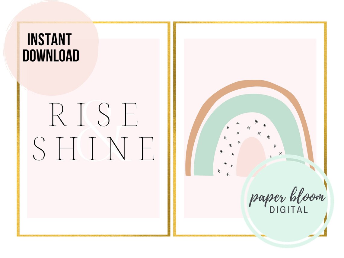Rise and Shine Rainbow Art Print Set of 2 Whimsical Nursery | Etsy