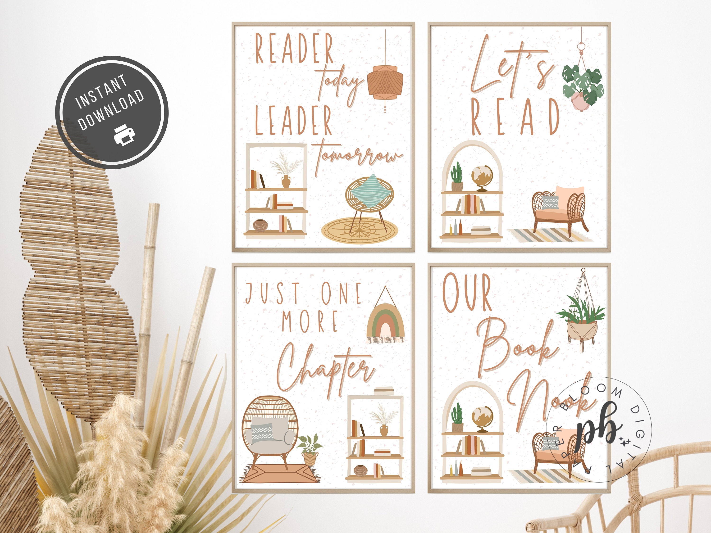 Book Nook Reading Posters | Boho Theme Classroom Wall Art | Book ...