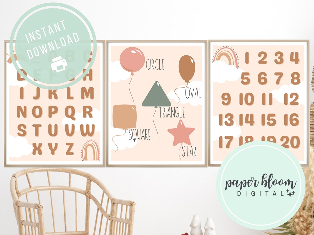 Alphabet and Numbers Set of 3 Educational Homeschooling Rainbow Theme ...