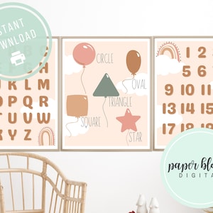 Alphabet and Numbers Set of 3 Educational Homeschooling Rainbow Theme ...