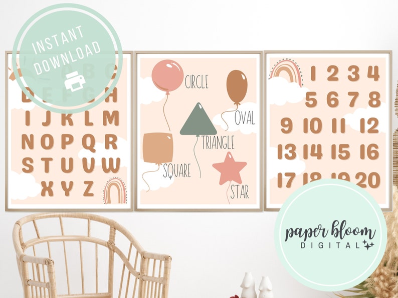 Alphabet and Numbers Set of 3 Educational Homeschooling Rainbow Theme ...