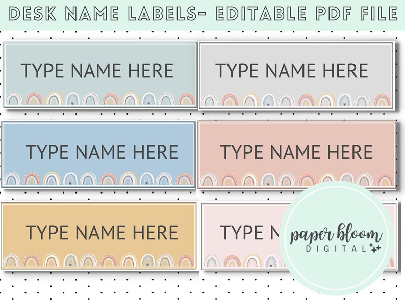 Modern Boho Classroom Labels, Editable Desk Name Labels, Calm Colors ...