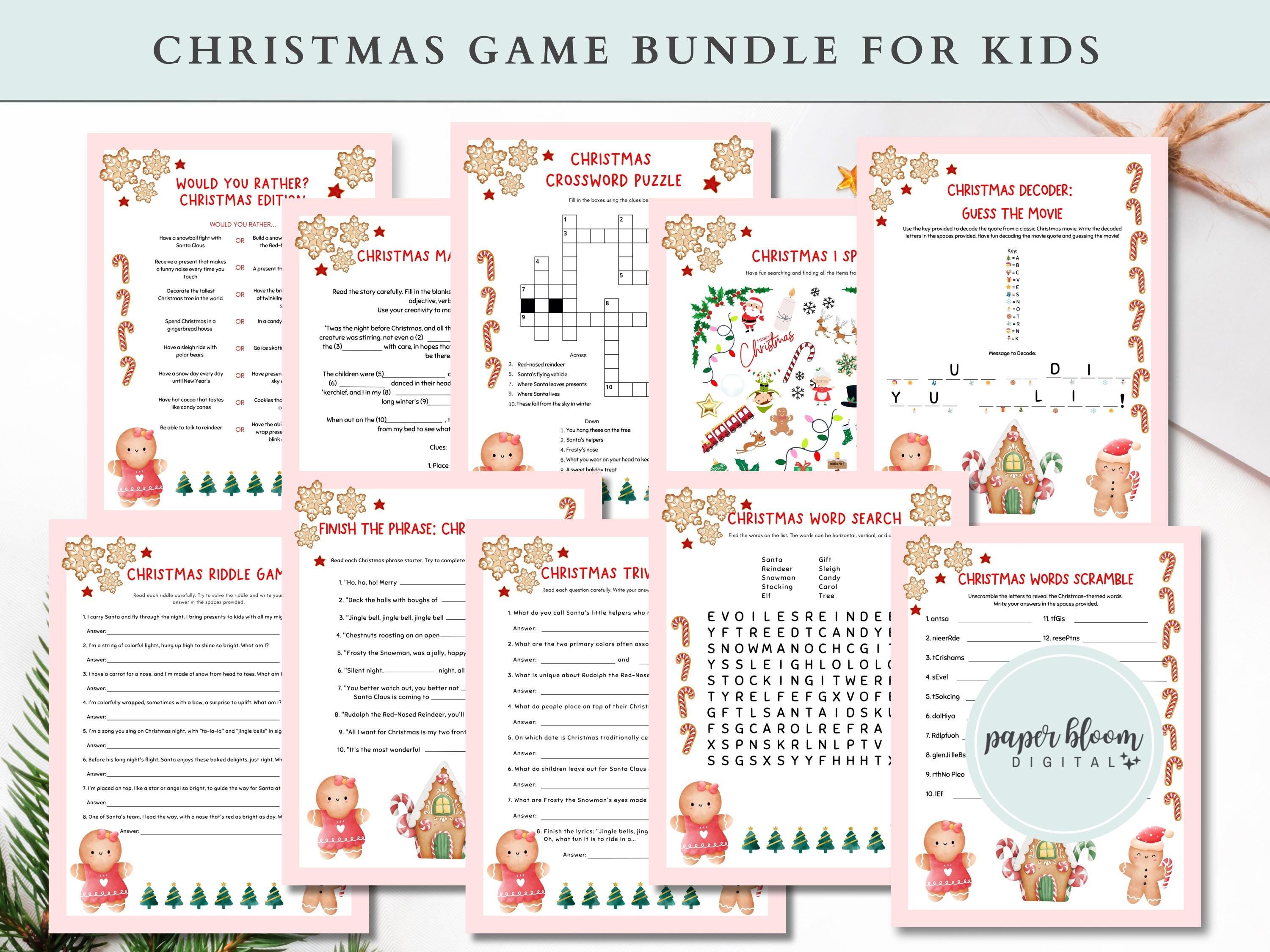 Christmas Games Printable Bundle for Kids | Christmas Worksheets ...
