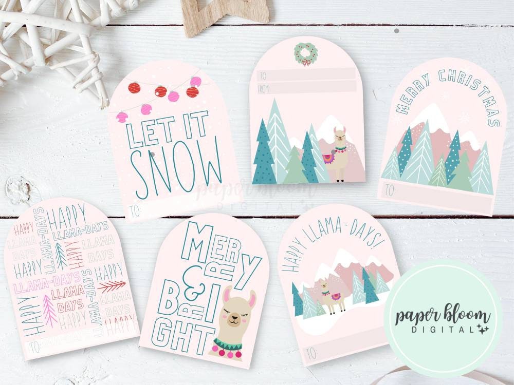 Christmas Gift Tag Set of 6 Pink Llama Holiday Tags | Whimsical Pink ...