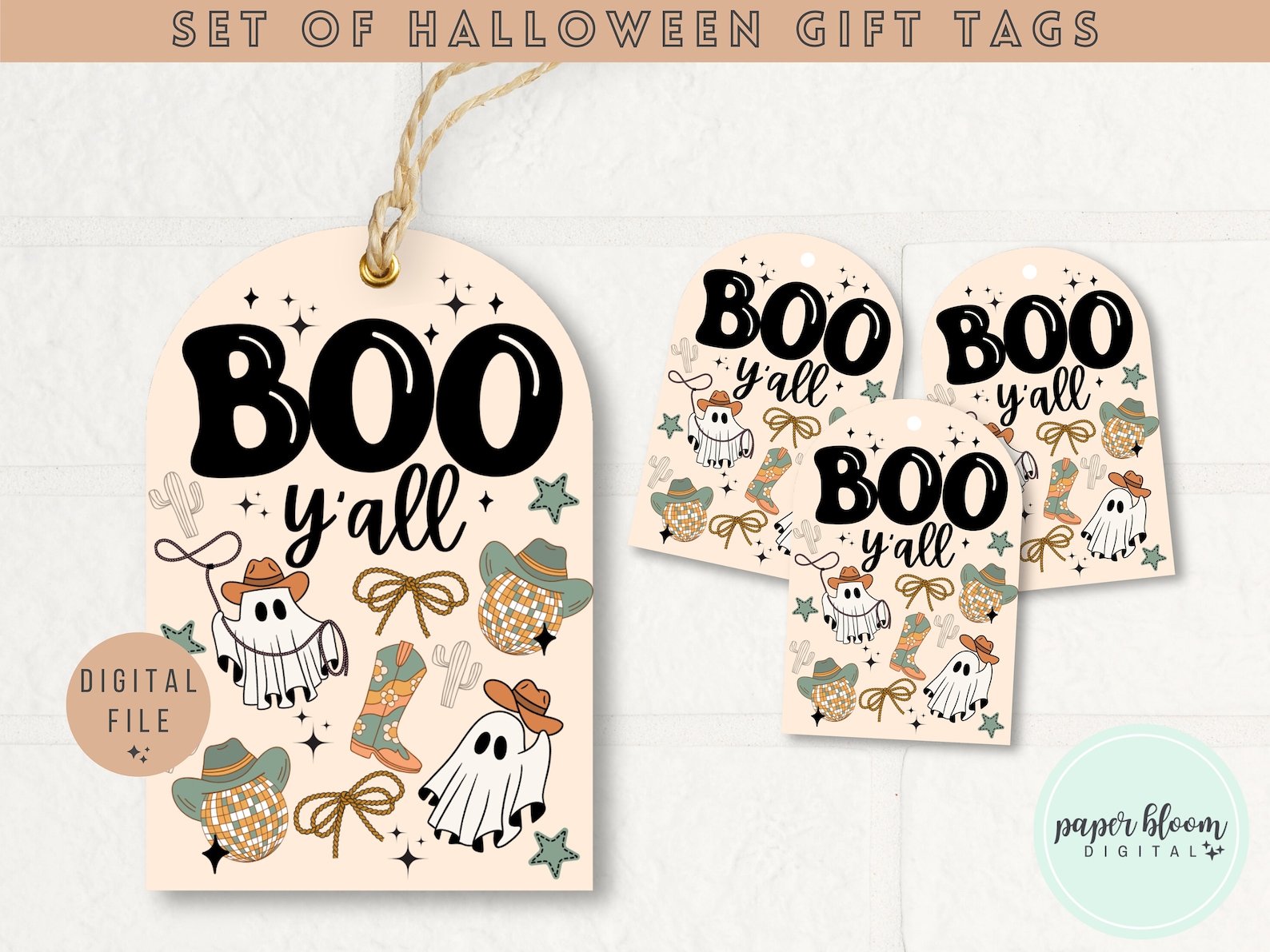 Boo Yall Western Ghost Gift Tags Southern Fall Festival Cowgirl and ...