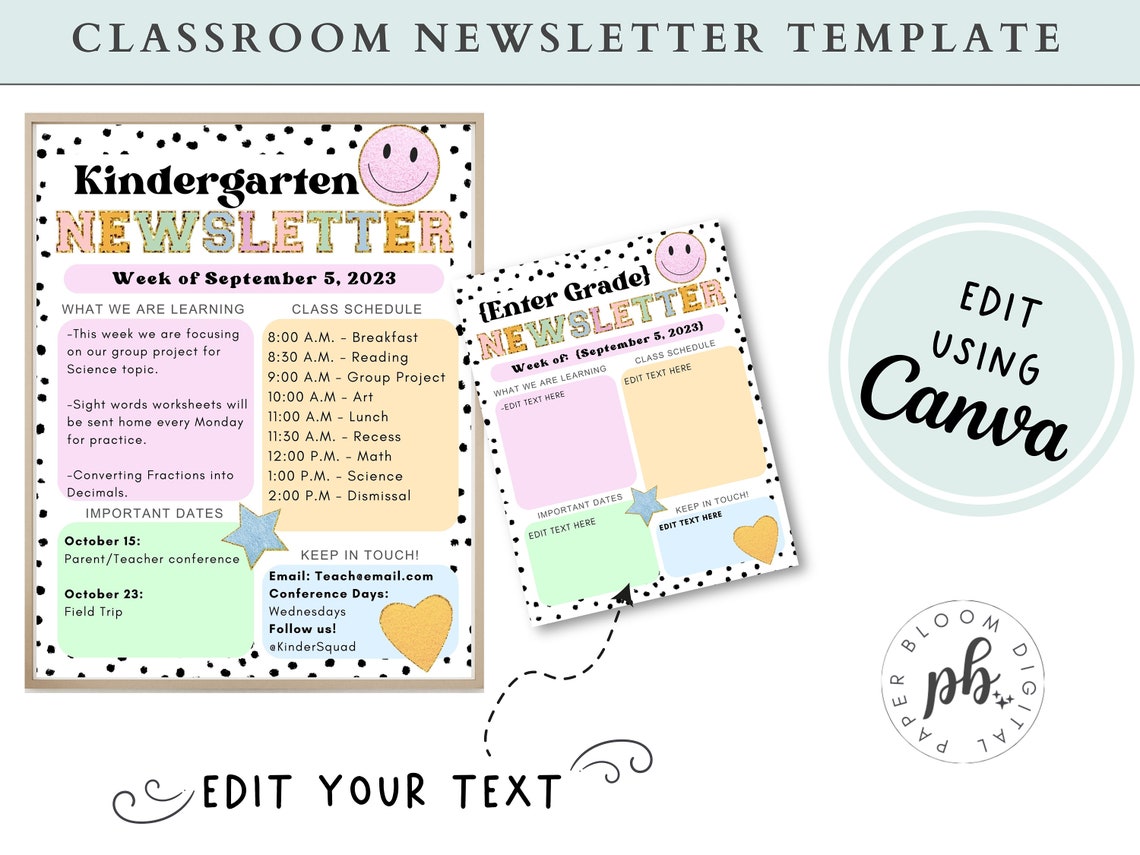 Classroom Newsletter Template for School Teacher Newsletter | Groovy ...