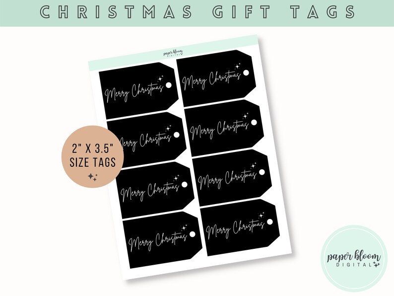 Black and White Holiday Gift Tags Black Christmas Gift Favor - Etsy