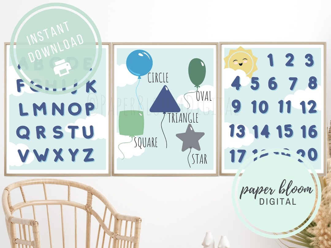 Set of 3 Educational Homeschooling Cloud and Sun Theme Charts | Pre-k ...
