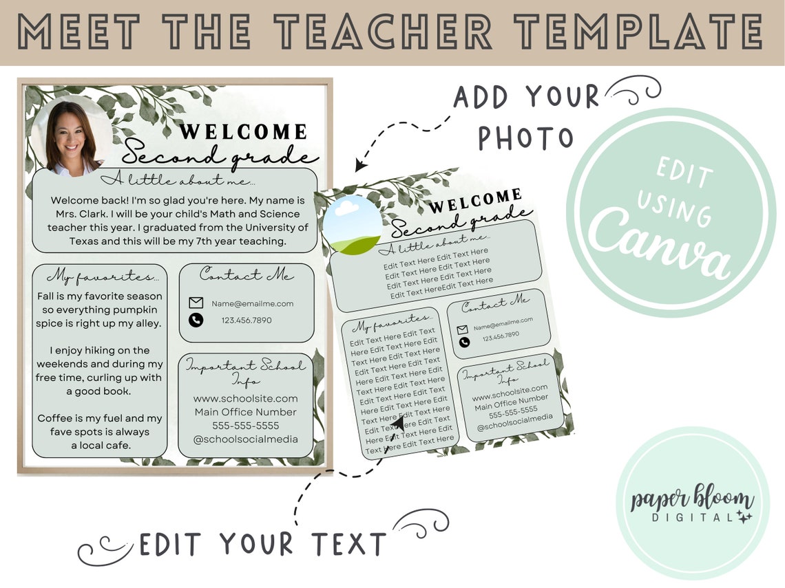 Meet the Teacher Editable Template Greenery Eucalyptus Theme Classroom ...
