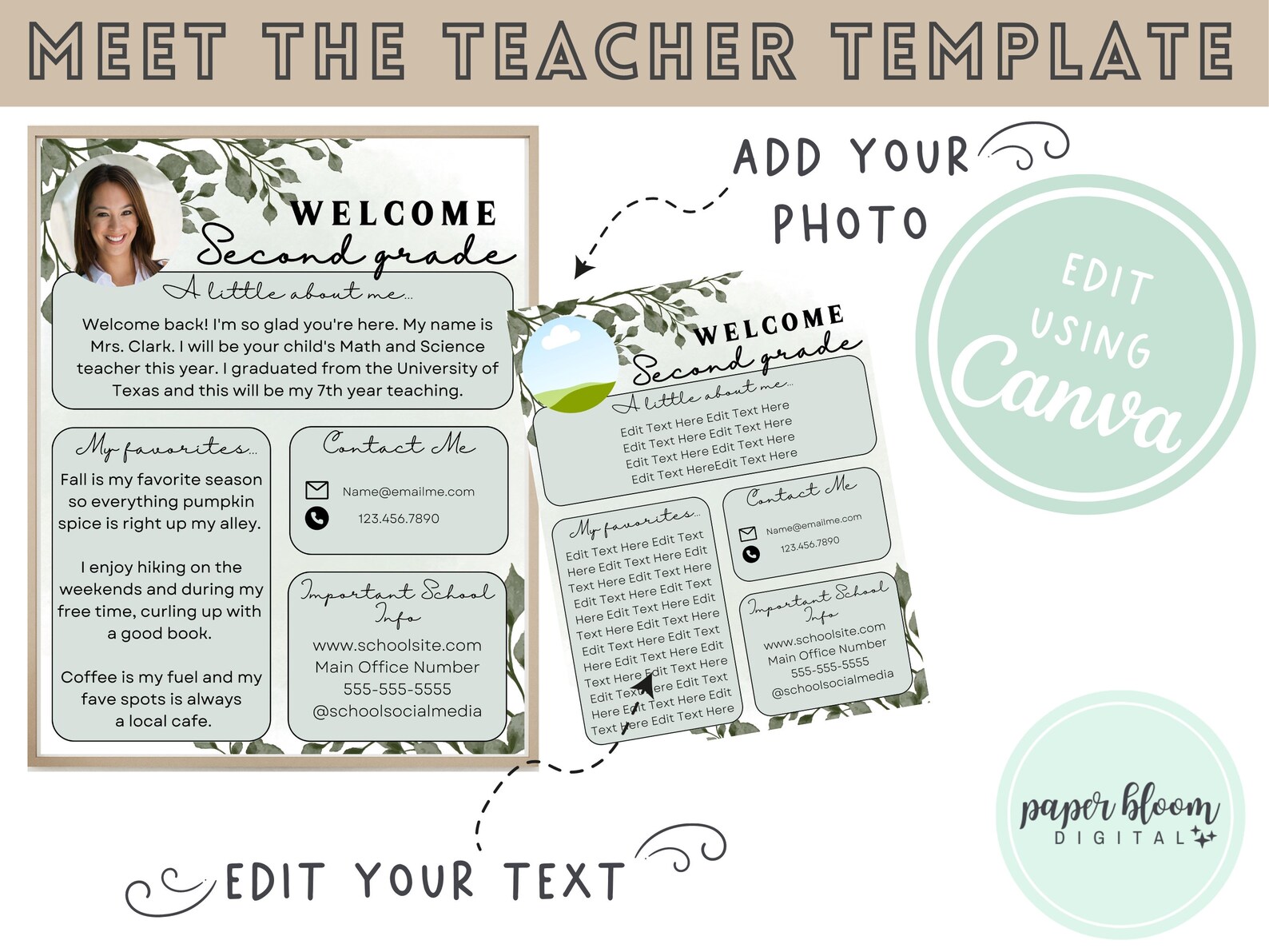 Meet the Teacher Editable Template Greenery Eucalyptus Theme Classroom ...