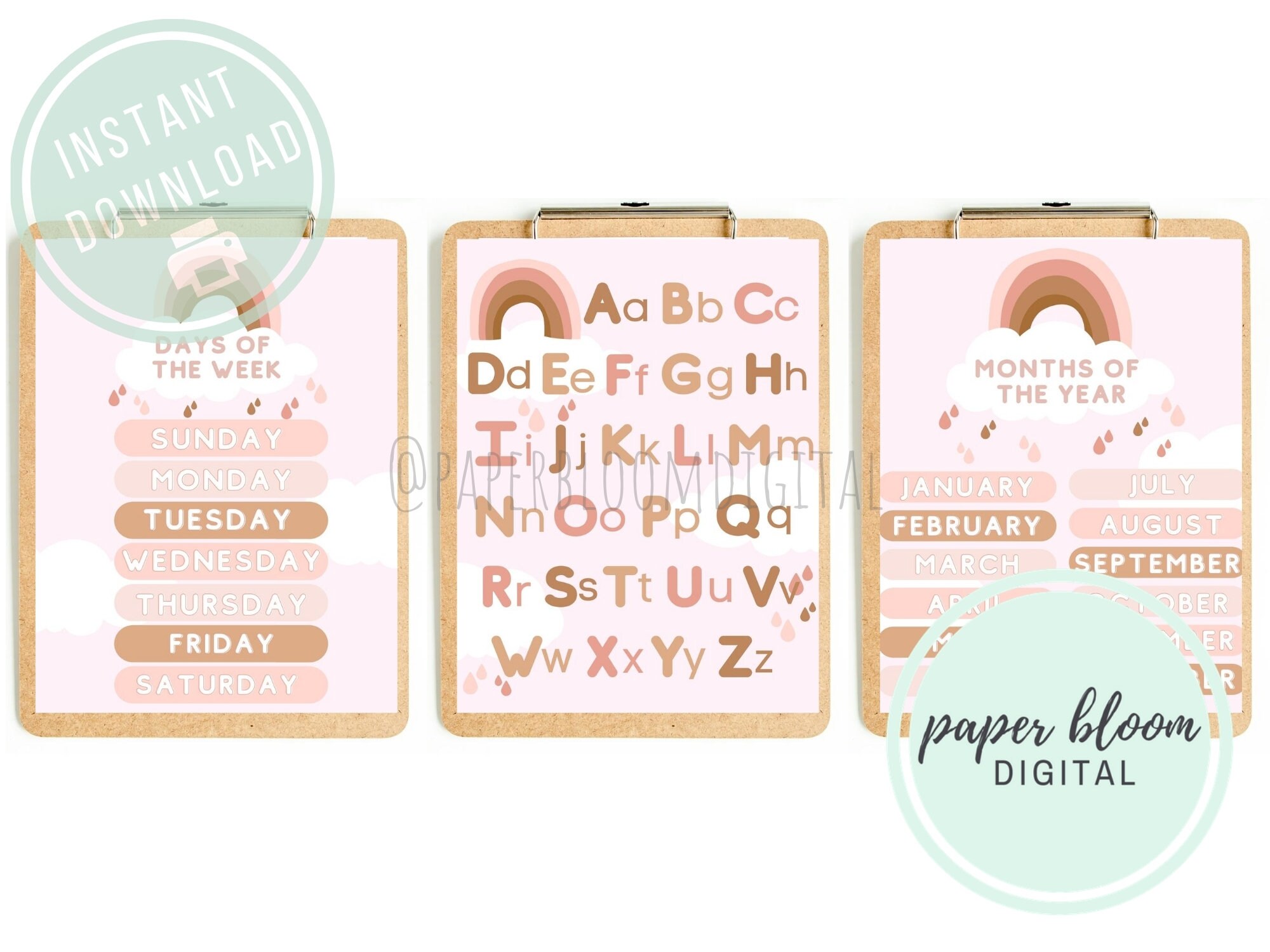 Boho Classroom Poster Rainbow Theme Chart | Set of 3 Kindergarten ...