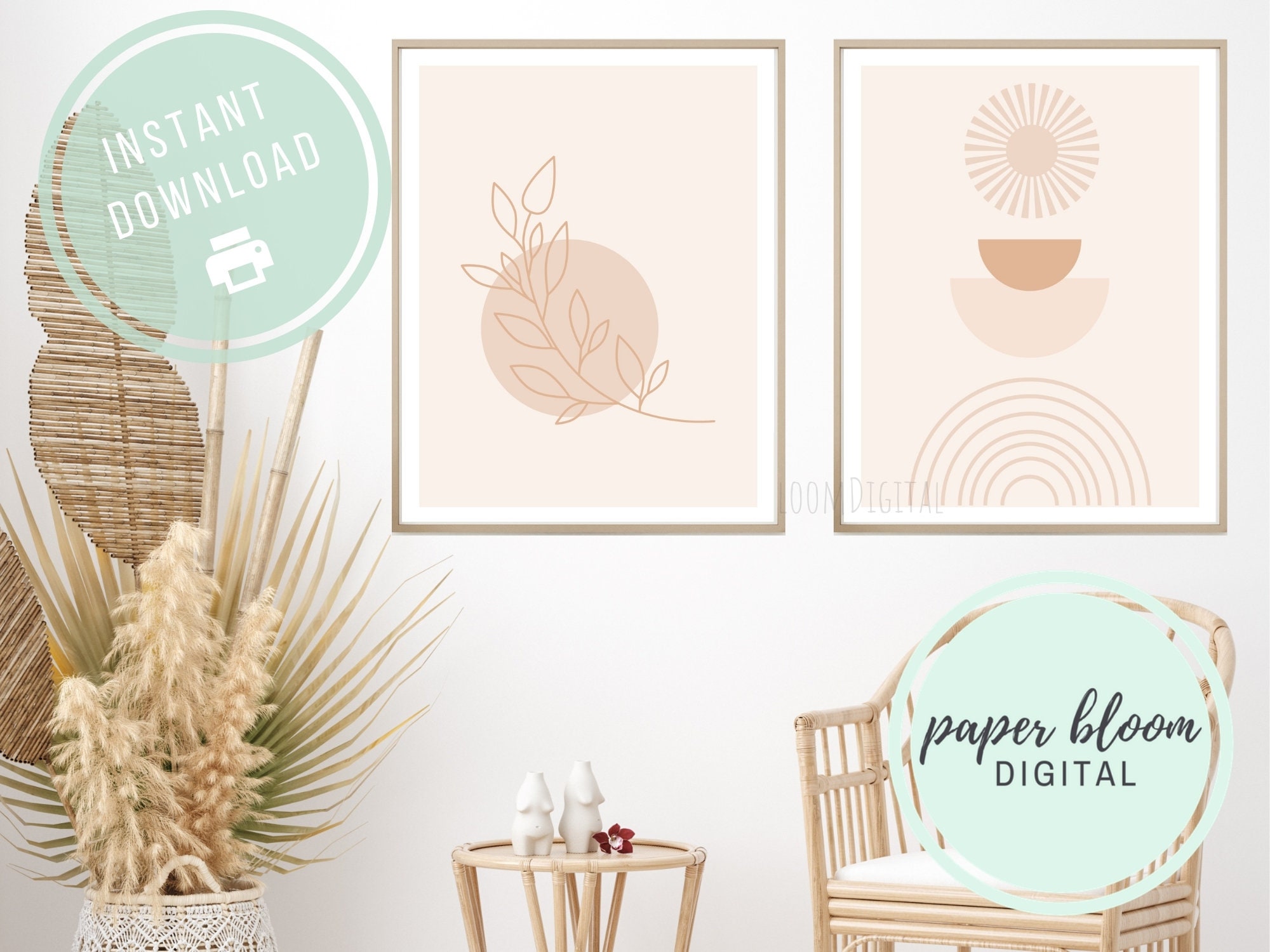 Neutral Bohemian Wall Art | Set of 4 Modern Boho Inspired Art Prints ...