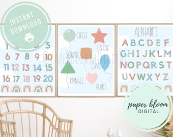 Unicorn Rainbow Theme Educational Printables Set of 3 | Etsy