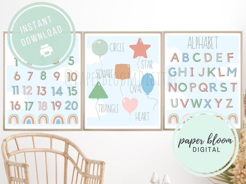 Set of 3 Rainbow Classroom Theme Educational Printables | Pre-k Sky ...