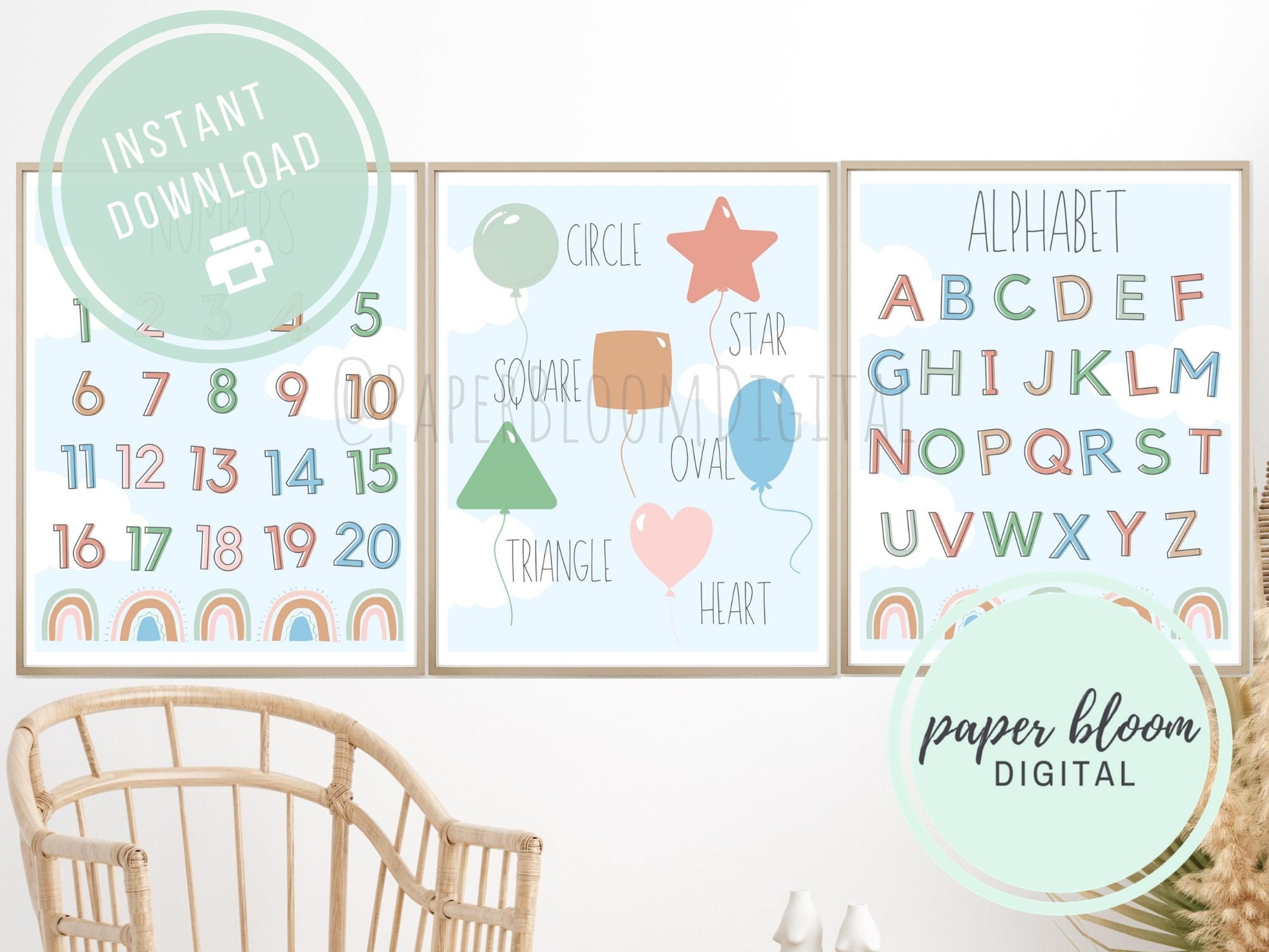 Set of 3 Rainbow Classroom Theme Educational Printables | Pre-k Sky ...