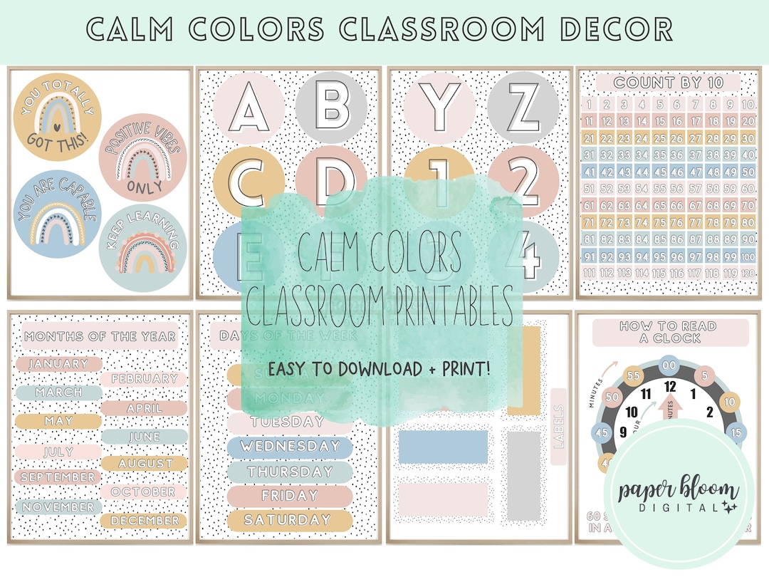 Modern Calm Colors Theme Classroom Decor Set Printable Labels - Etsy