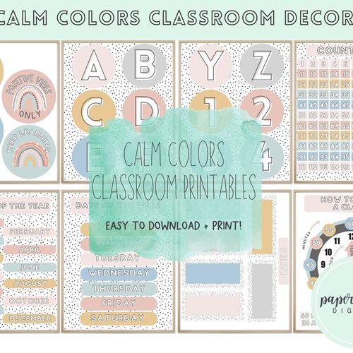 Modern Calm Colors Theme Classroom Decor Set Printable Labels - Etsy