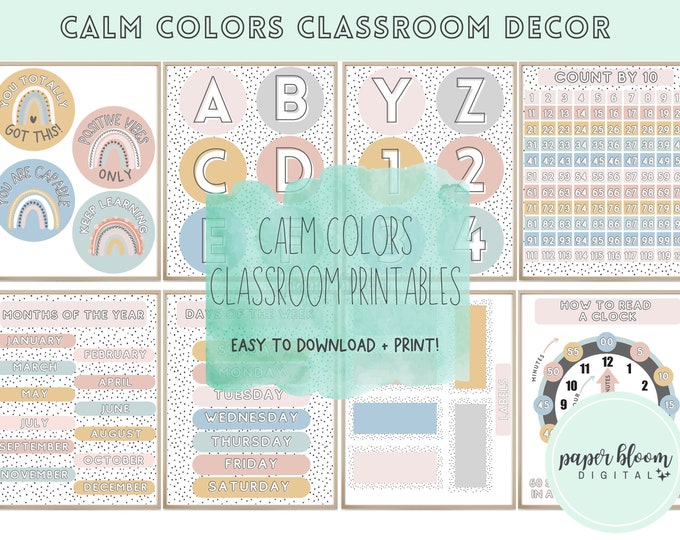 Modern Calm Colors Theme Classroom Decor Set Printable Labels - Etsy
