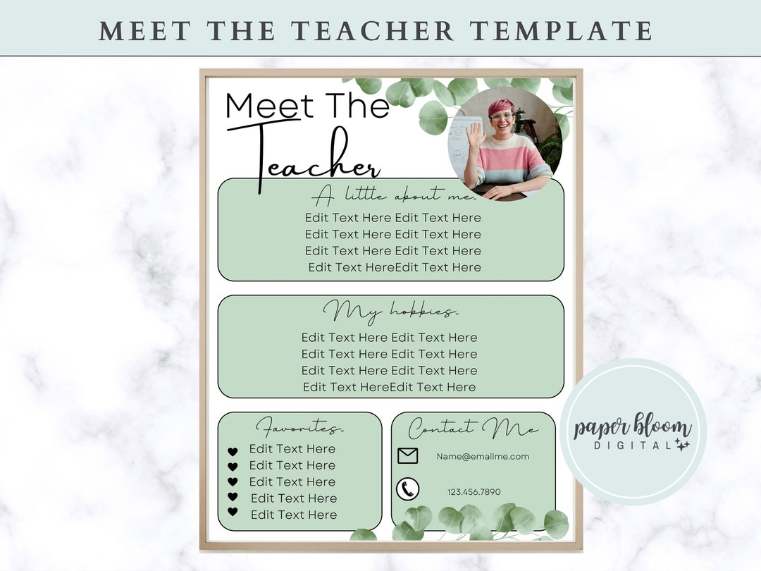 Meet the Teacher Editable Template | Greenery Eucalyptus Theme Teacher ...