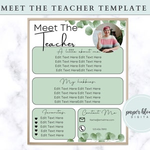 Meet the Teacher Editable Template | Greenery Eucalyptus Theme Teacher ...