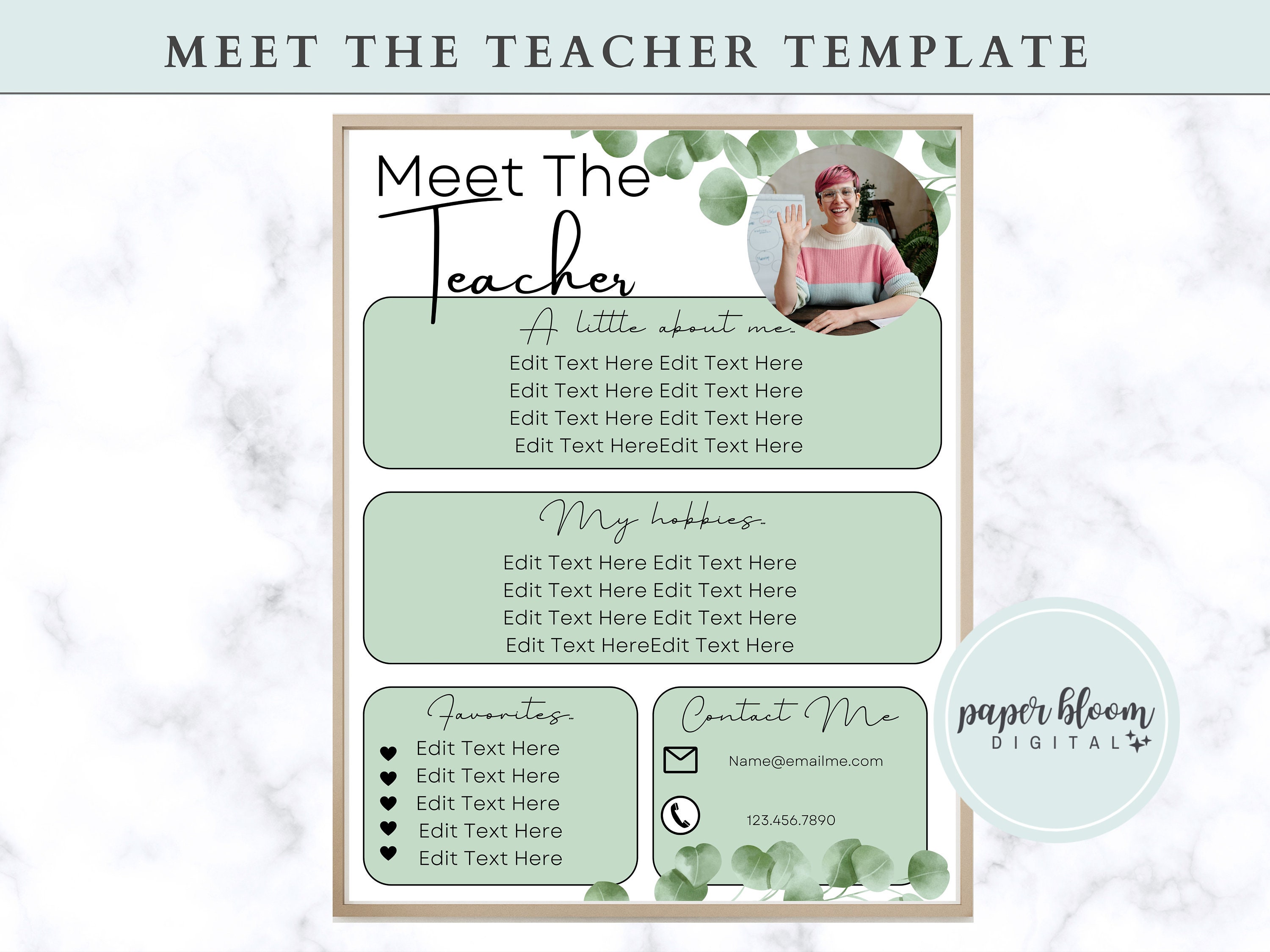 Meet the Teacher Editable Template | Greenery Eucalyptus Theme Teacher ...