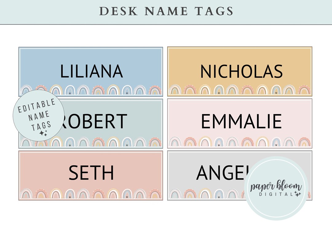 Modern Boho Classroom Labels, Editable Desk Name Labels, Calm Colors ...