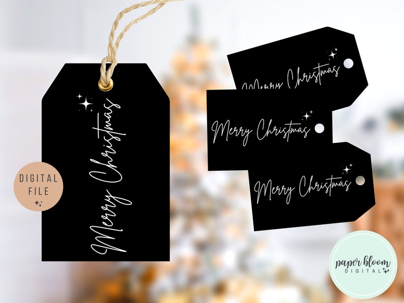 Black and White Holiday Gift Tags Black Christmas Gift Favor - Etsy