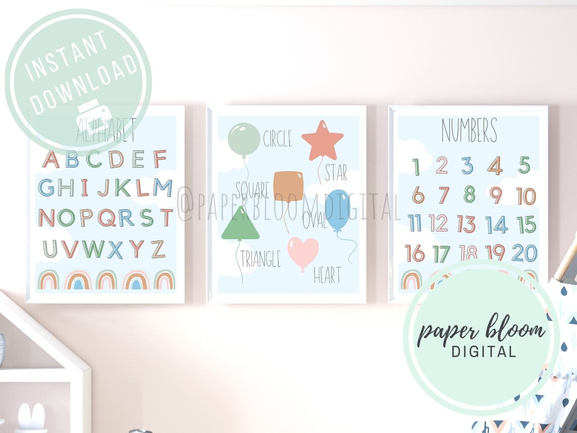 Set of 3 Rainbow Classroom Theme Educational Printables | Pre-k Sky ...