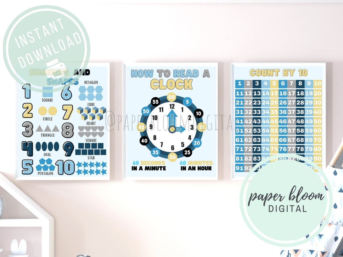 Educational Classroom Clock Chart Set of 3 | How to Tell Time Classroom ...