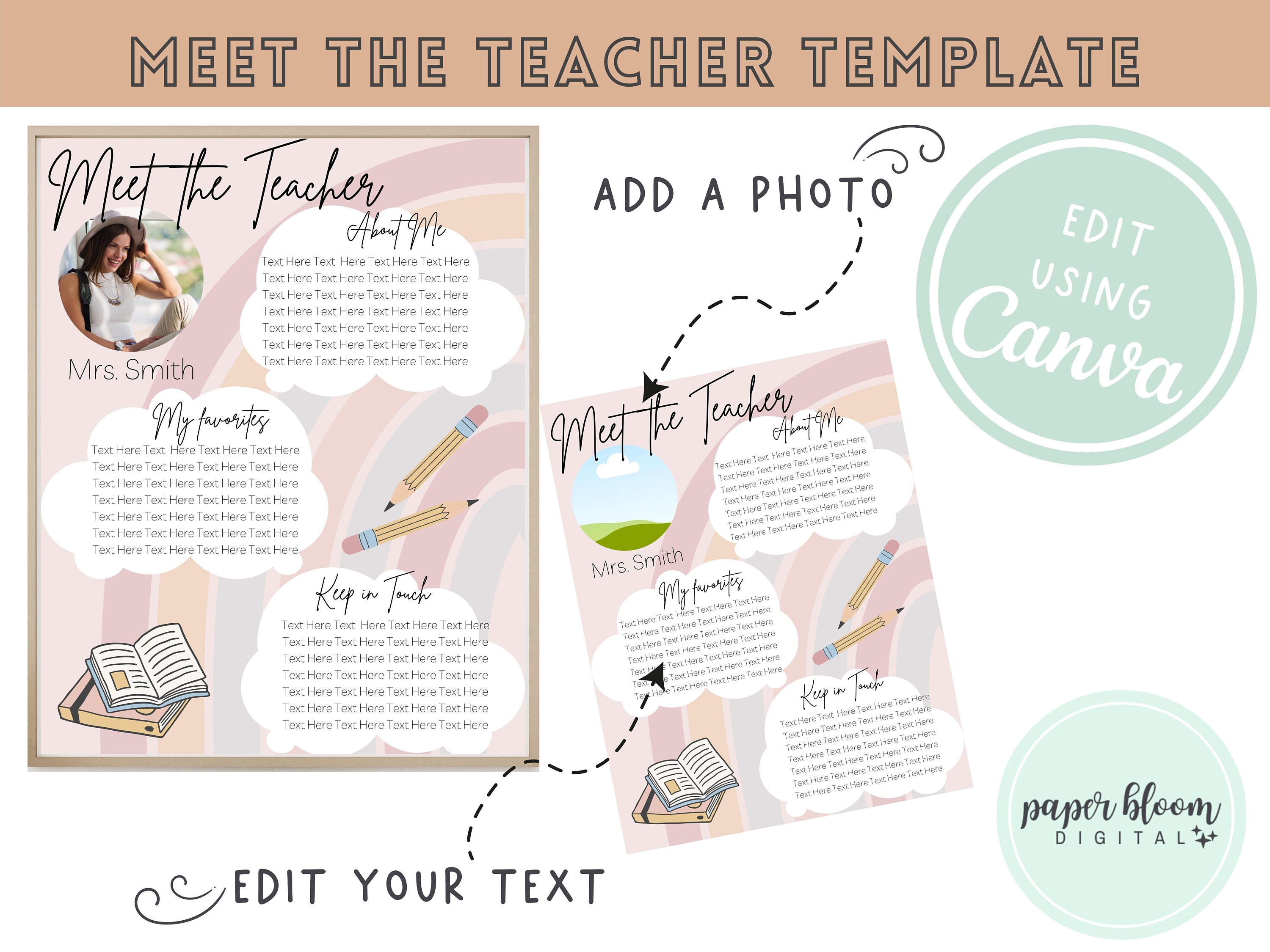 Meet the Teacher Template Modern Rainbow Theme Personalized - Etsy