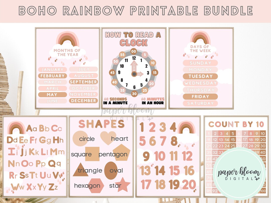 Modern Boho Rainbow Theme Classroom Posters Prek - Etsy