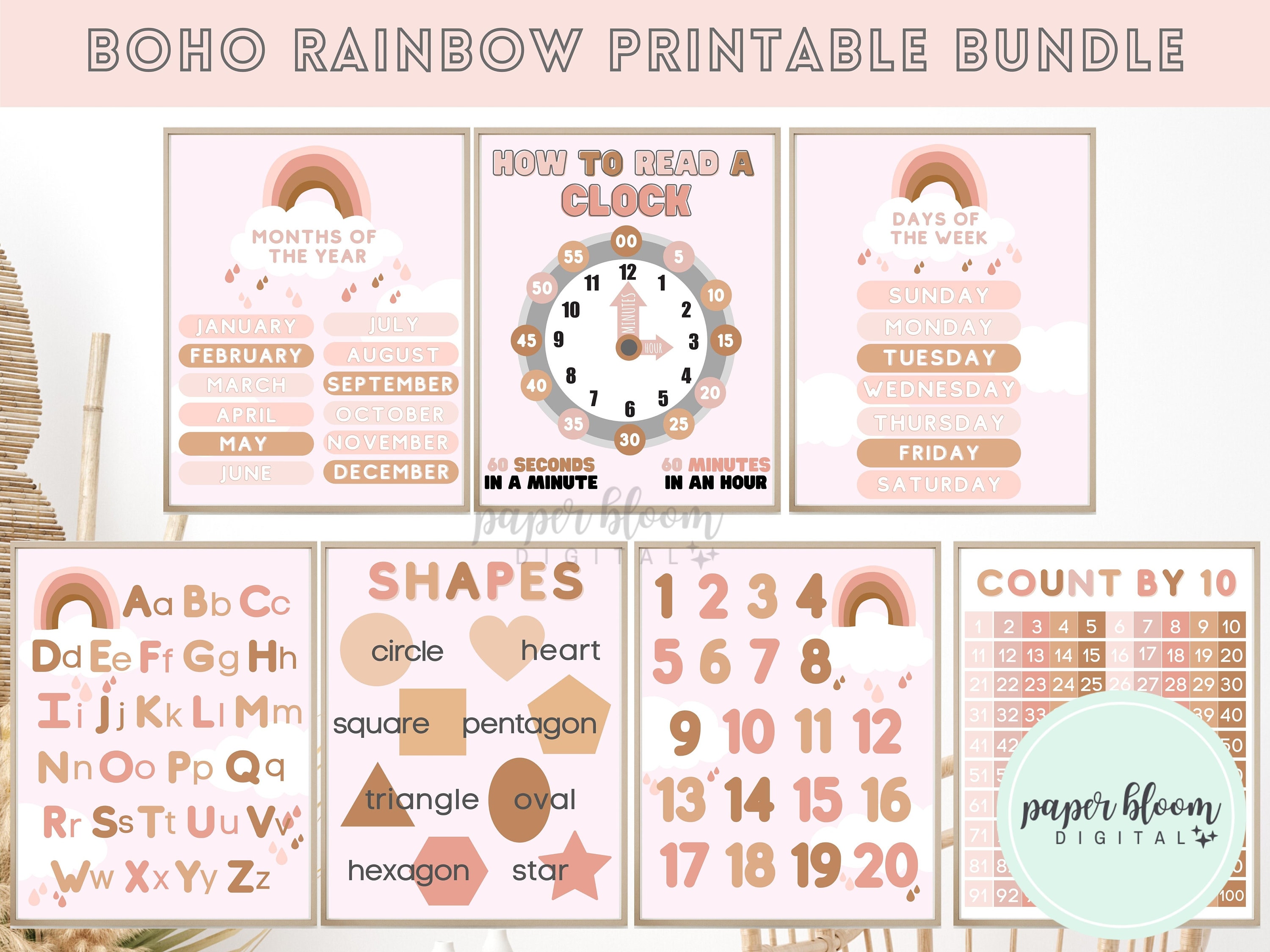 Modern Boho Rainbow Theme Classroom Posters Prek - Etsy