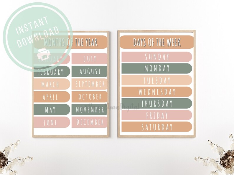 Days of the Week Months of the Year Set of 2 Printables Learning ...
